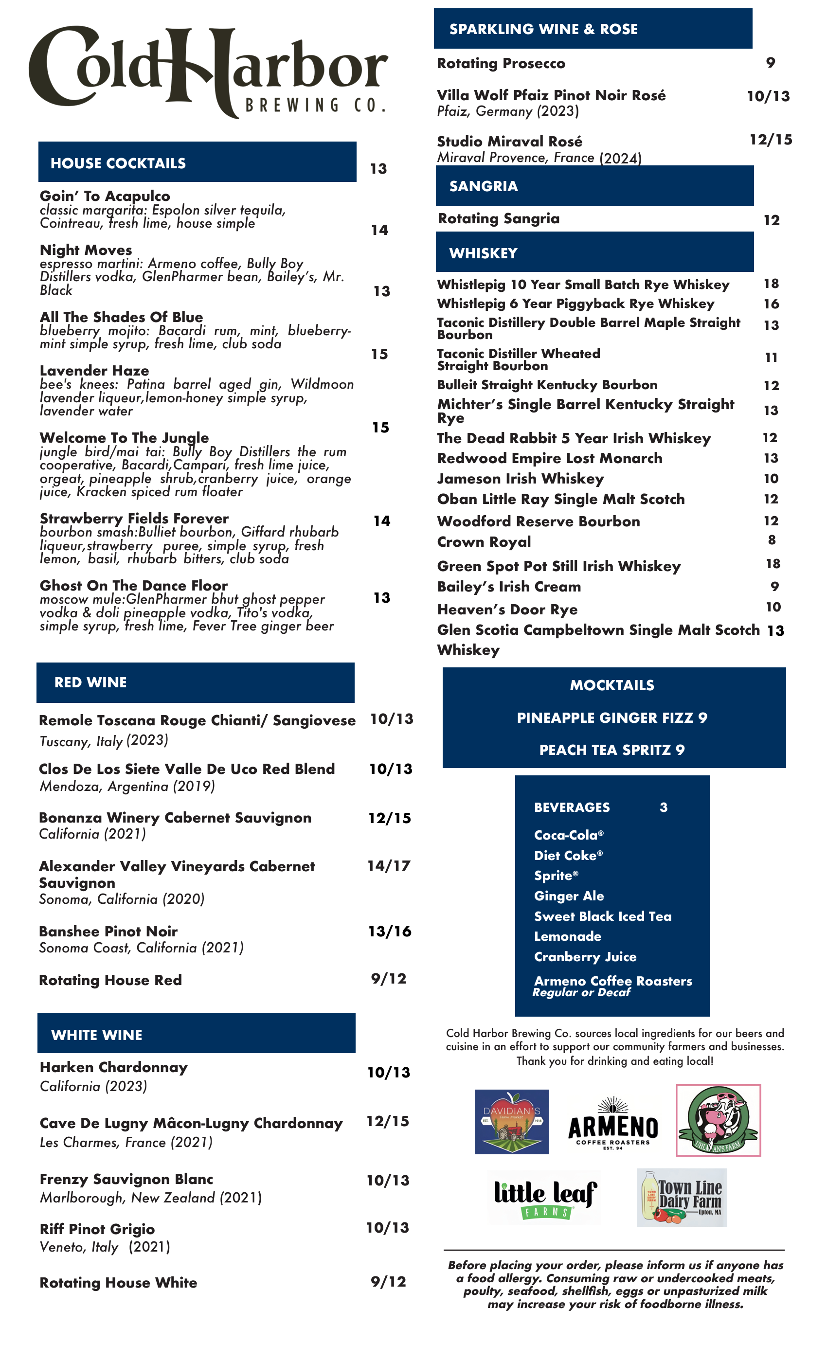 Menu – Cold Harbor Brewing