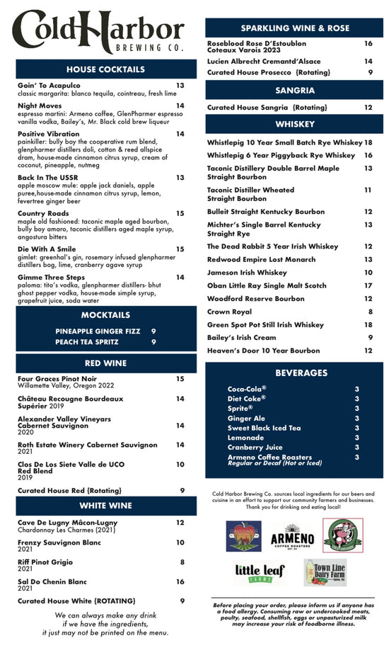 Menu – Cold Harbor Brewing