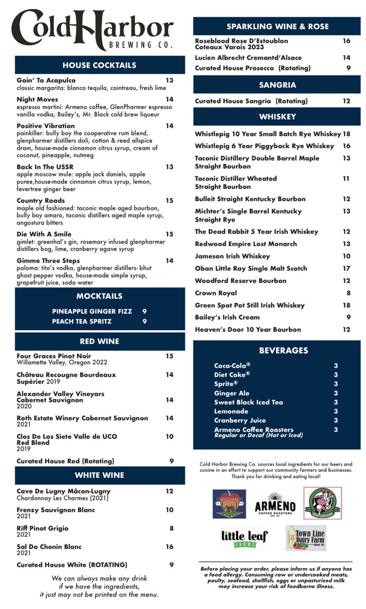 Menu – Cold Harbor Brewing