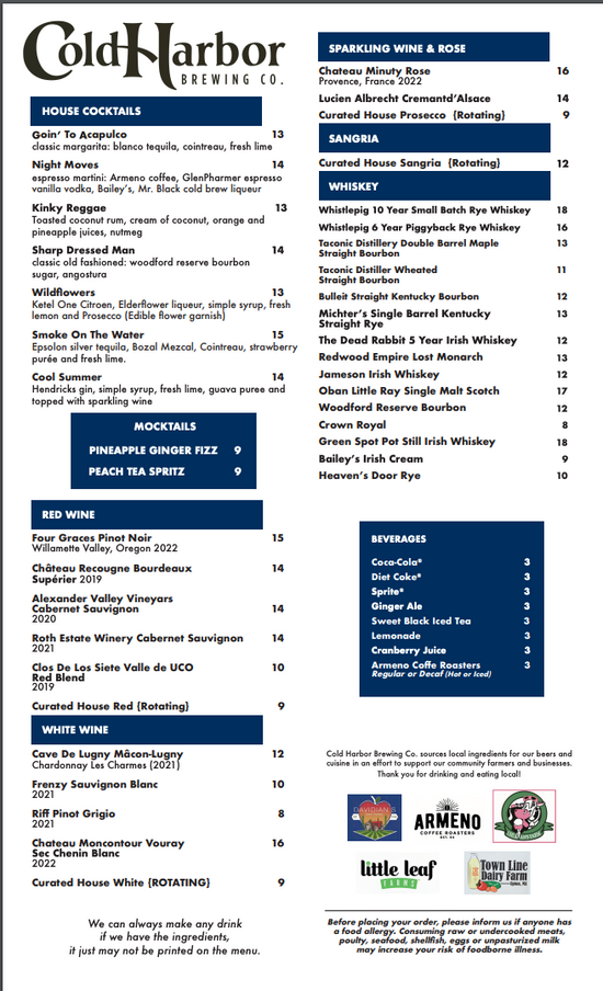 Menu – Cold Harbor Brewing