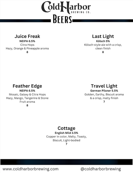 Beer Menu – Cold Harbor Brewing