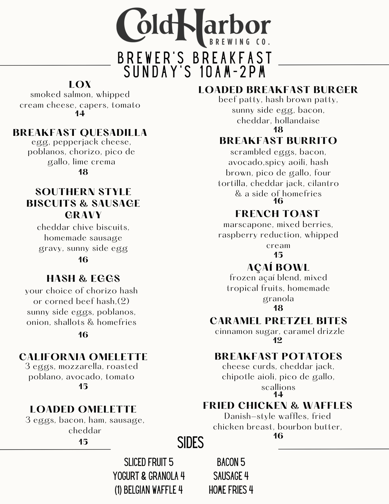 Menu – Cold Harbor Brewing