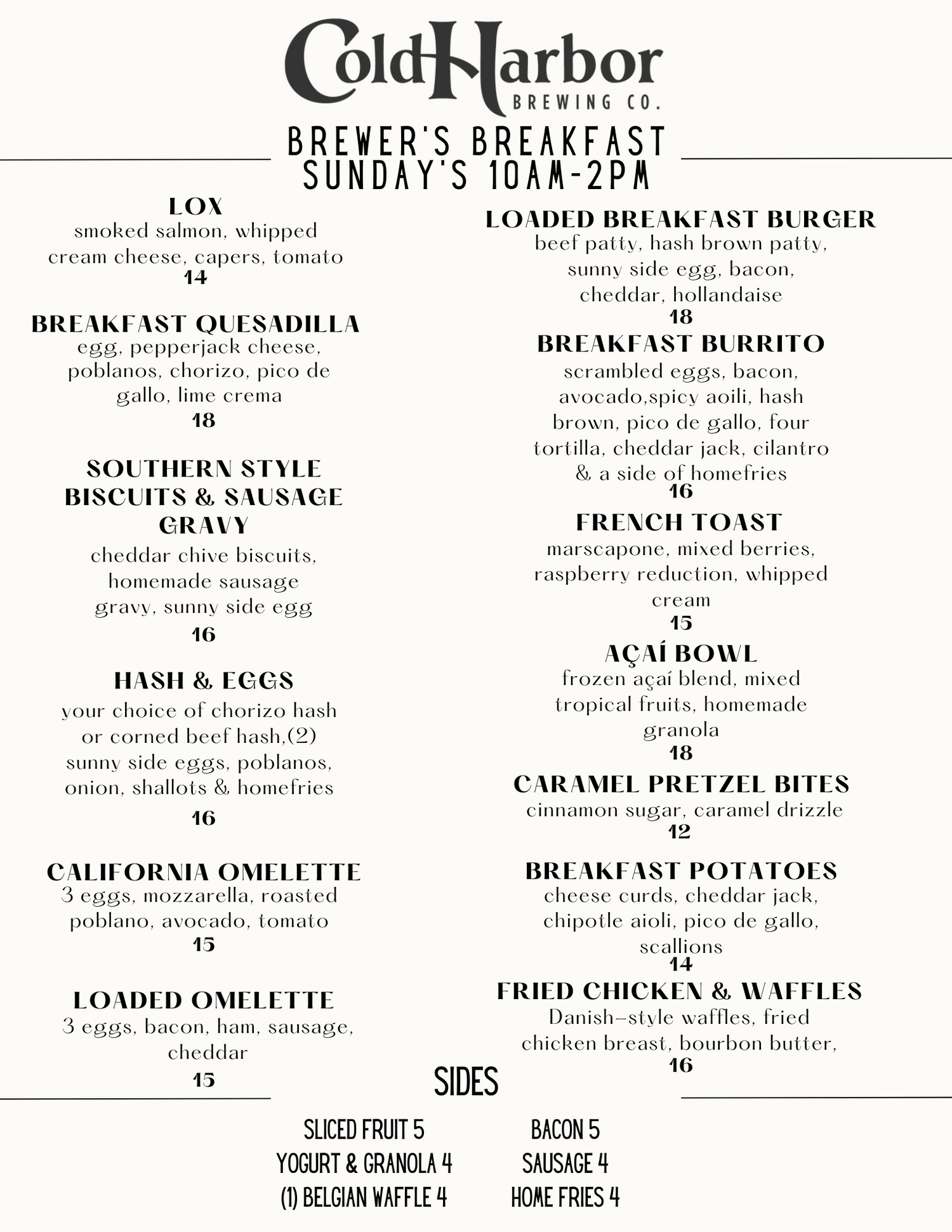 Menu – Cold Harbor Brewing