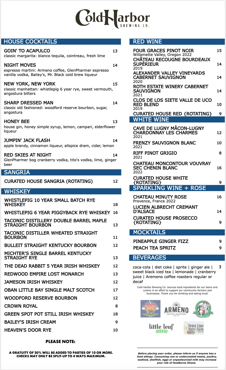 Menu – Cold Harbor Brewing