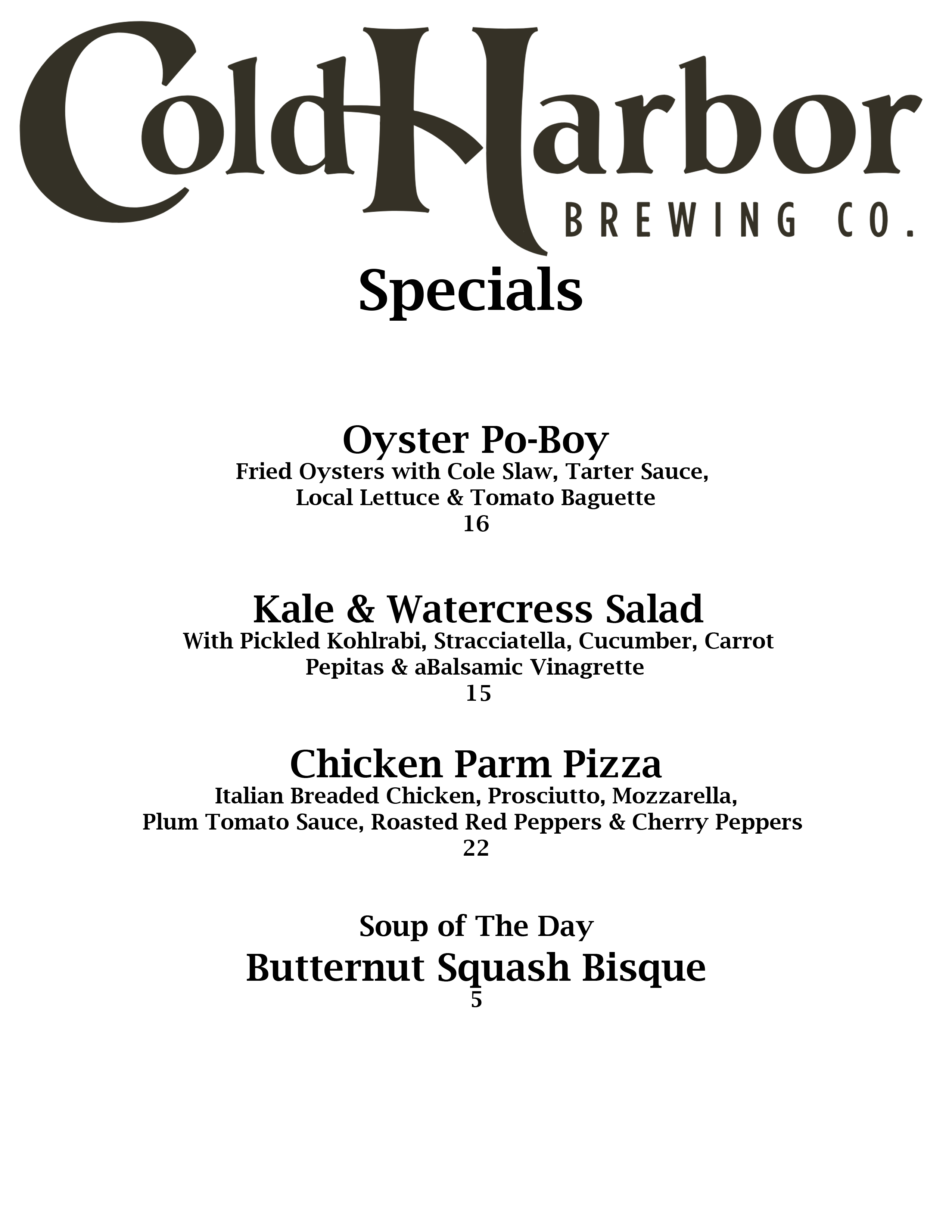 Specials – Cold Harbor Brewing